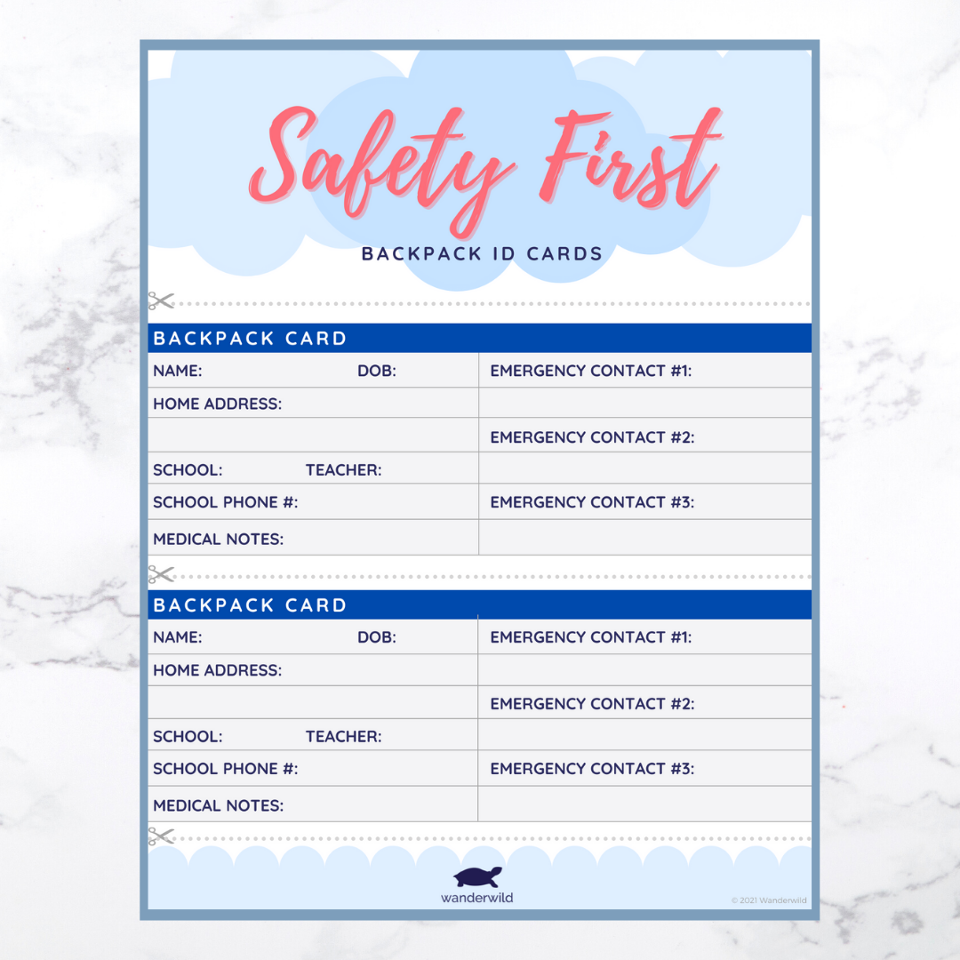 Printable: Backpack ID Cards – WANDERWILD CO